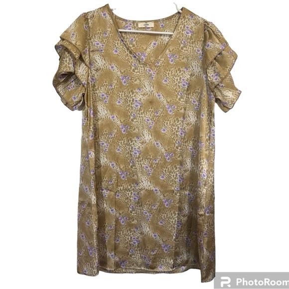 entro | Dresses | Entro Short Ruffle Sleeve Floral Animal Print Dress S ...